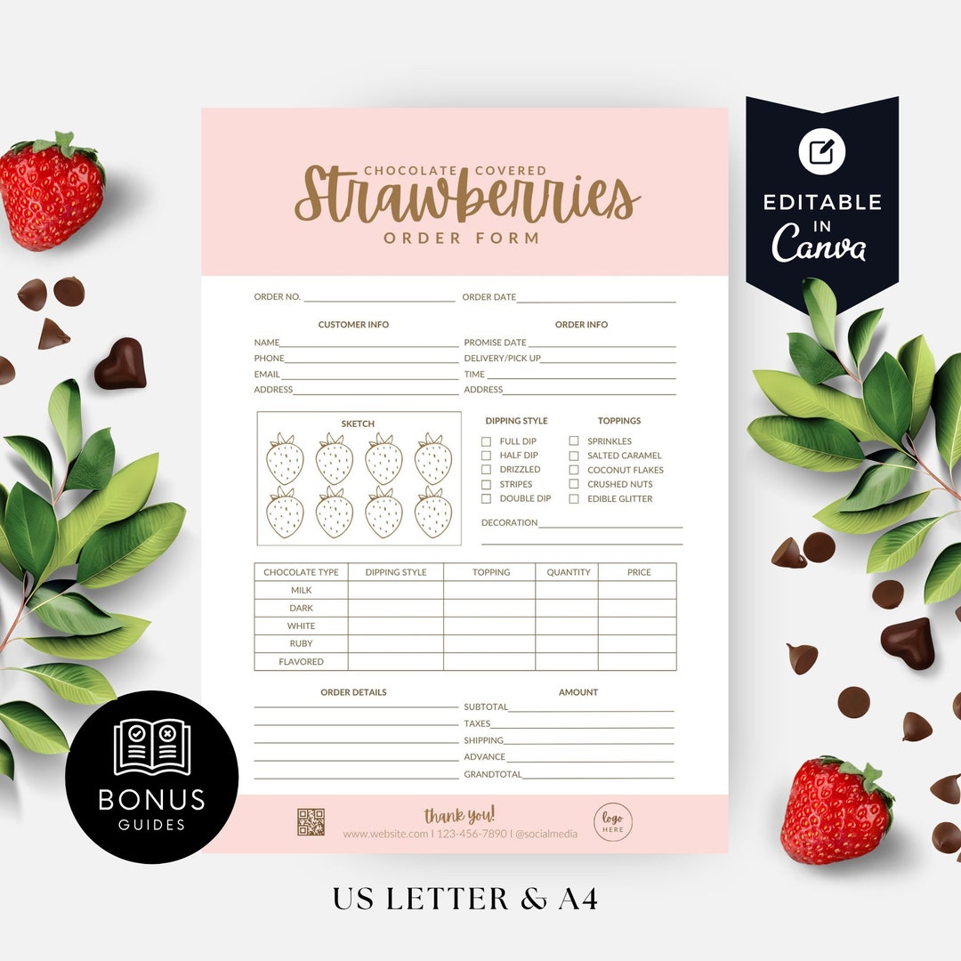 Chocolate Strawberries Order Form Template, Choc Dipped Strawberry ...