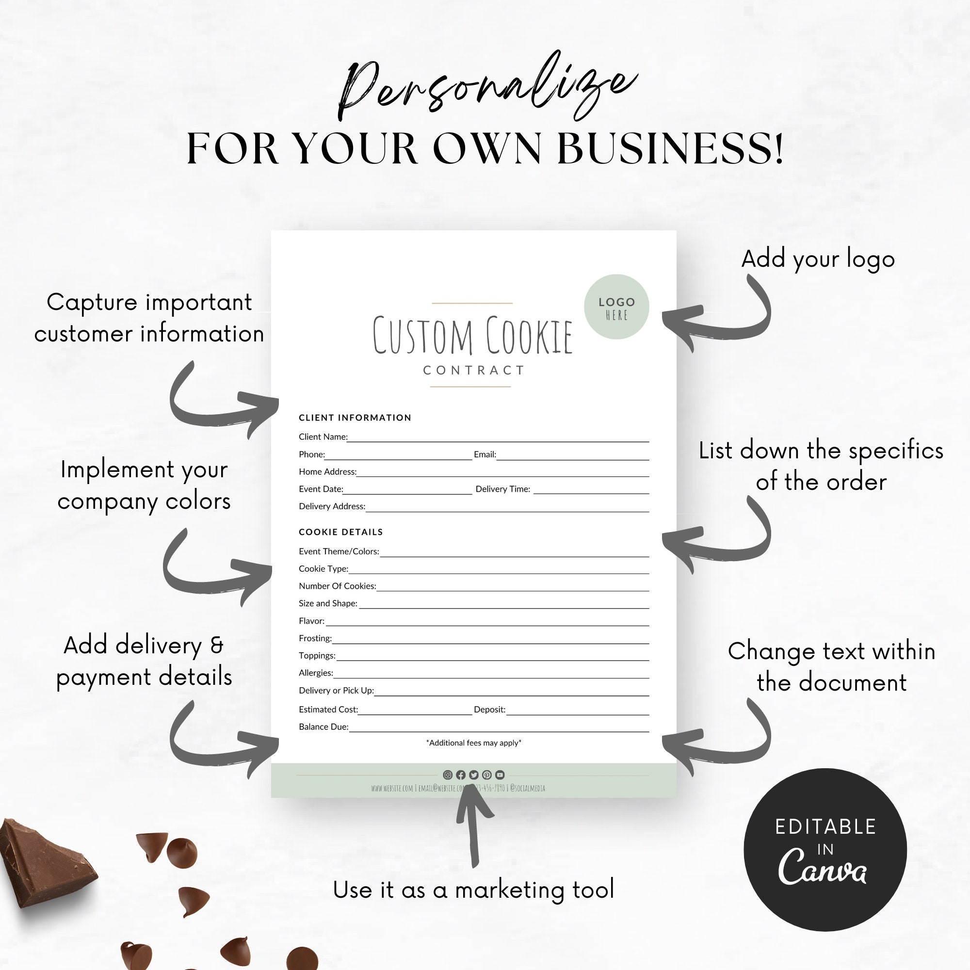 Editable Cookie Contract Template, Printable Bakery Biscuit Agreement ...