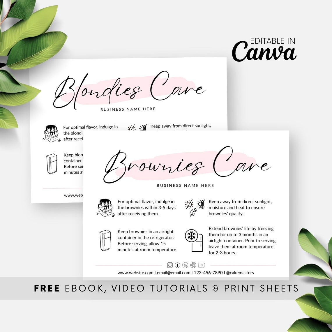 Watercolor Brownie Care Card Template, Editable Blondie Care Guide ...