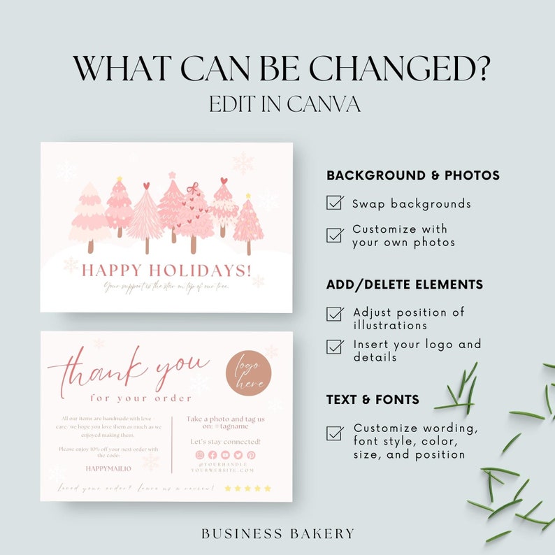 Pink Christmas Thank You Card Small Business Editable Canva Template ...