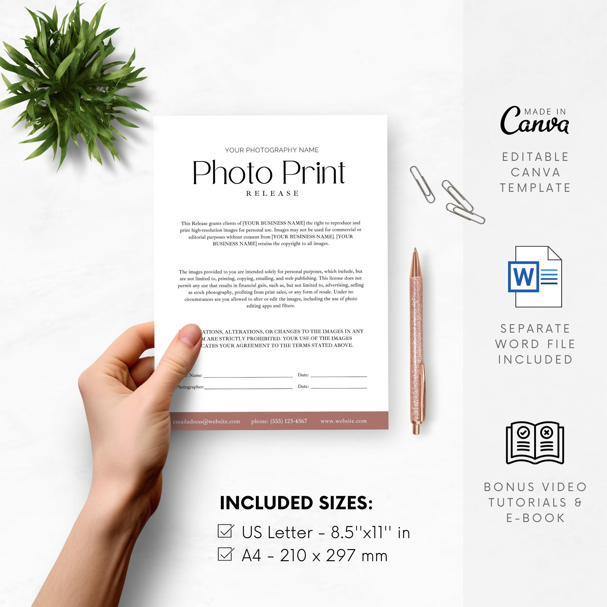 Photo Print Release Form for Photography Clients Editable Canva ...