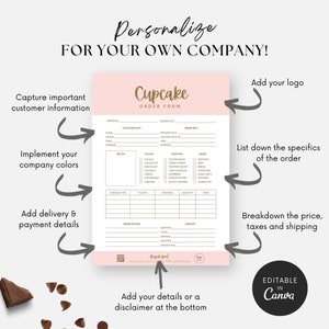 Pink Cupcake Order Forms Editable in Canva, Muffin Template Printable ...