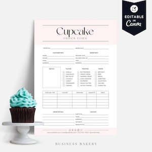 Pink Cupcake Order Forms Editable in Canva, Muffin Template Printable ...