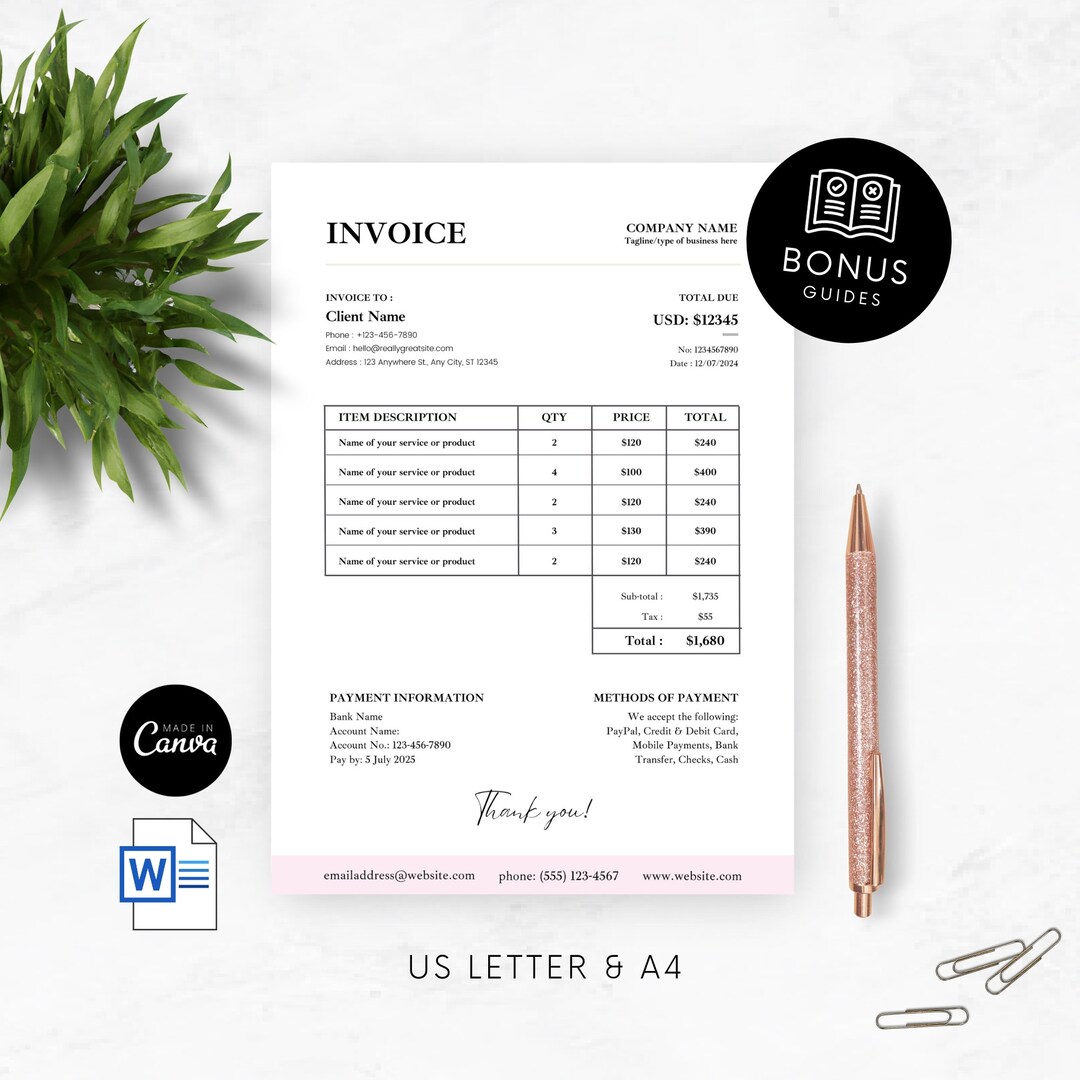 Bakery Invoice Template Canva Billing Form Sales Bill Boho Small ...