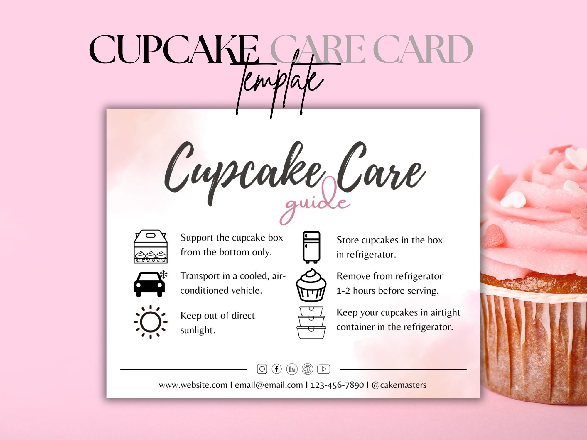 Cupcake Care Card Storage Instructions Muffin Care Guide Bakery ...