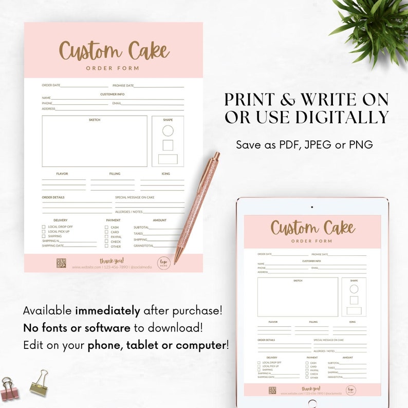 Cake Order Sheet Template, Bakery Order Form Editable in Canva, Wedding ...