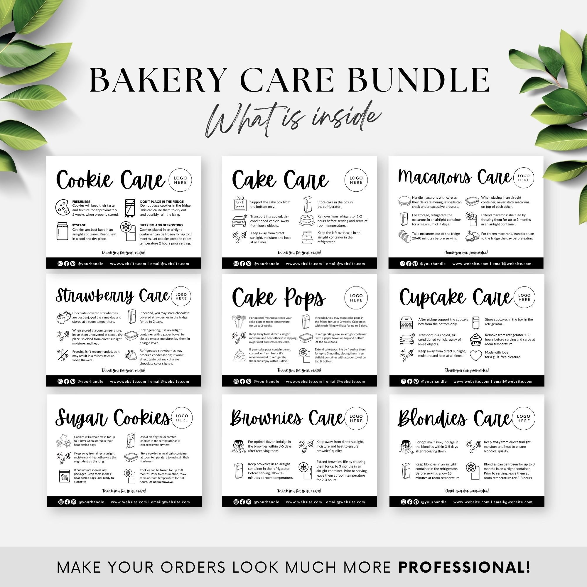 Editable Bakery Care Cards, Minimalist Cake Care Instructions Card ...