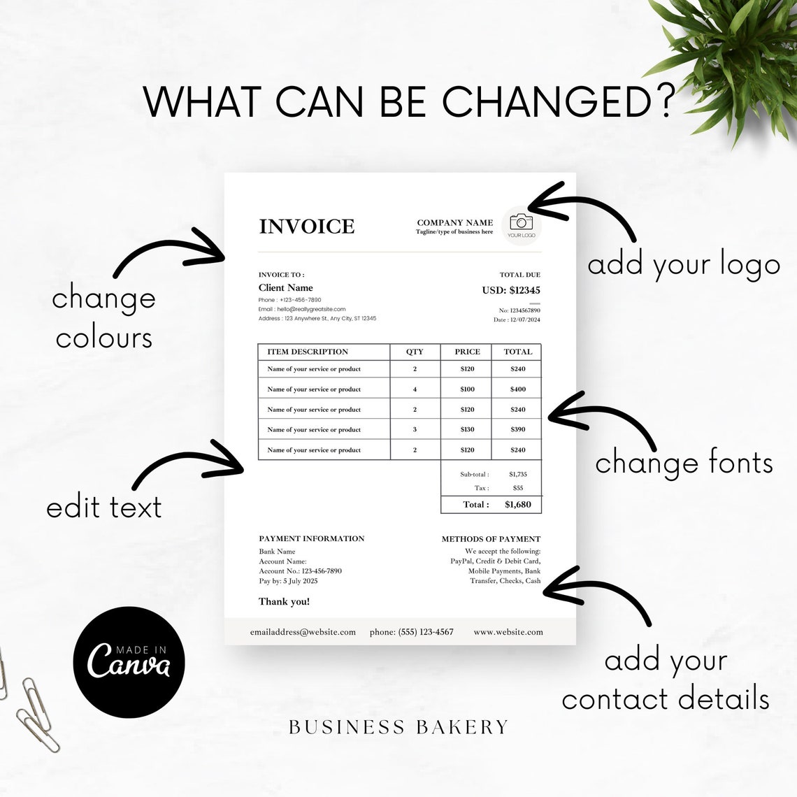 Bakery Invoice Template Canva Billing Form Sales Bill Boho Small ...