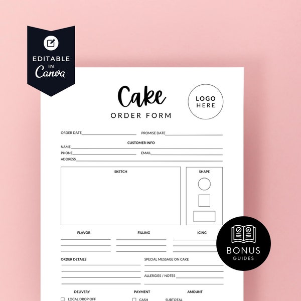 Cake Order Form Canva - Etsy