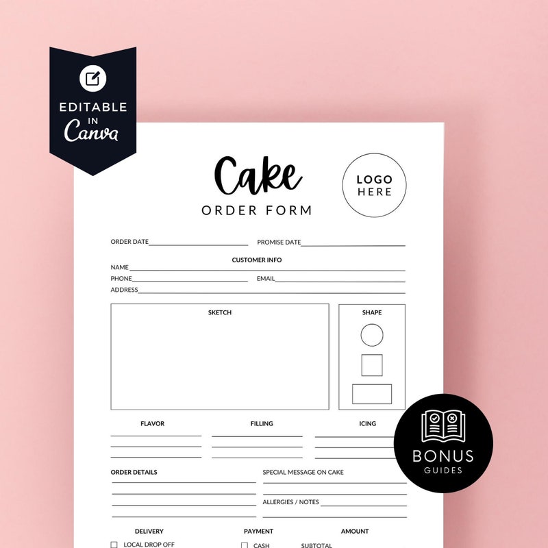 Cake Order Form Canva - Etsy