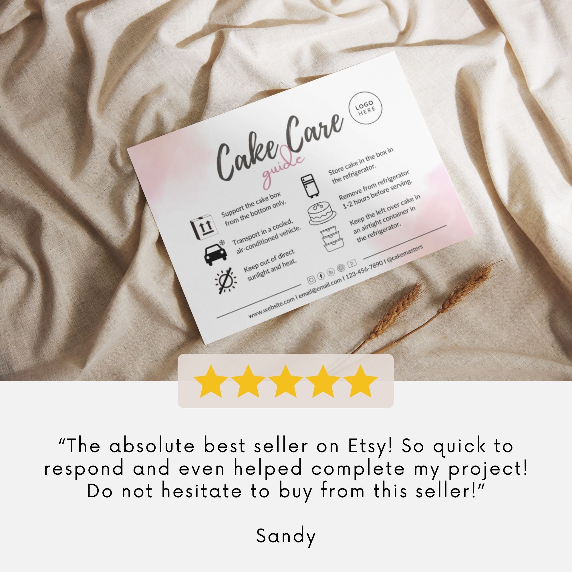 Bakery Care Cards, Cake Care Instructions Card, Home Bakery Templates ...