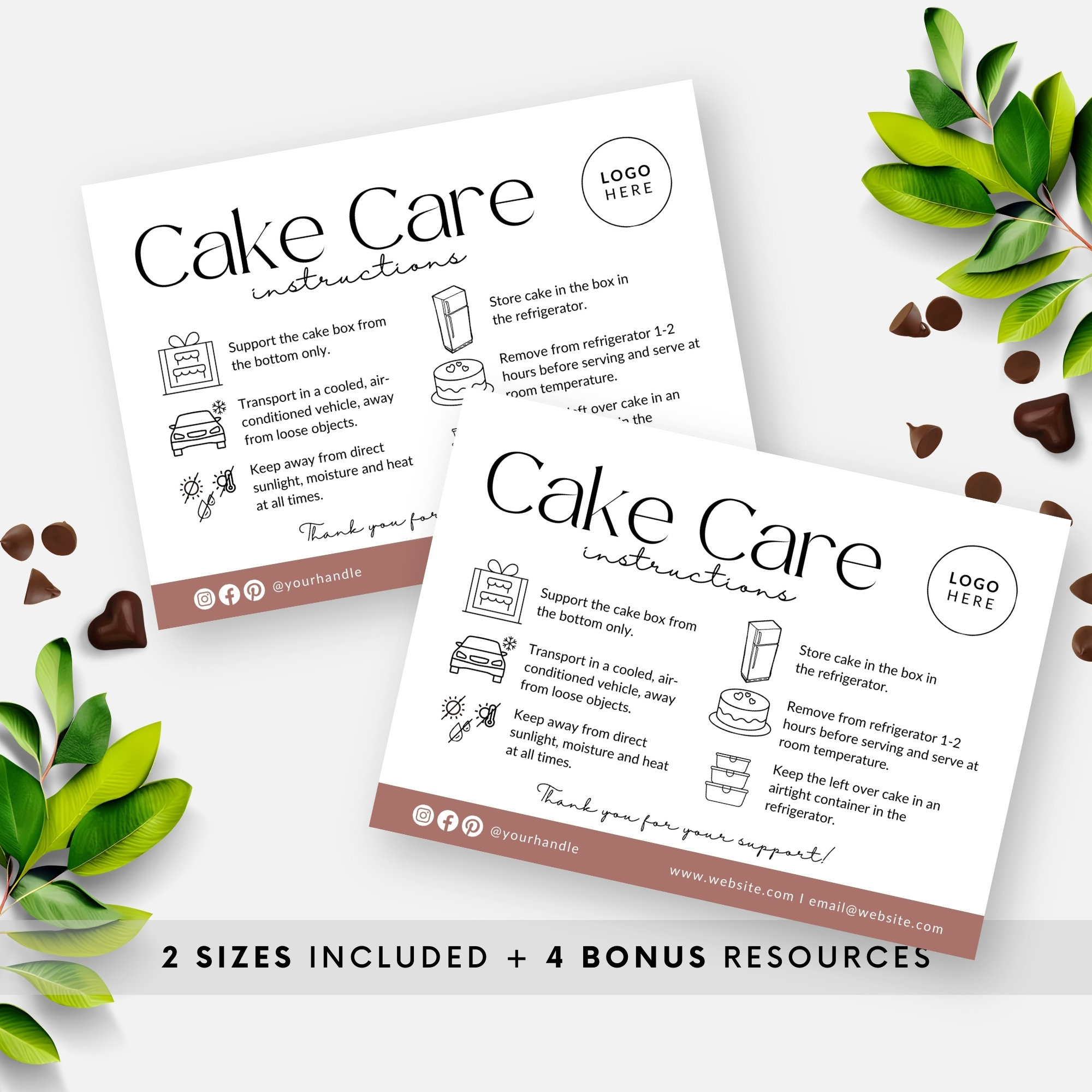 Modern Cake Care Label, Cake Care Instruction Card Printable, Cake Care ...