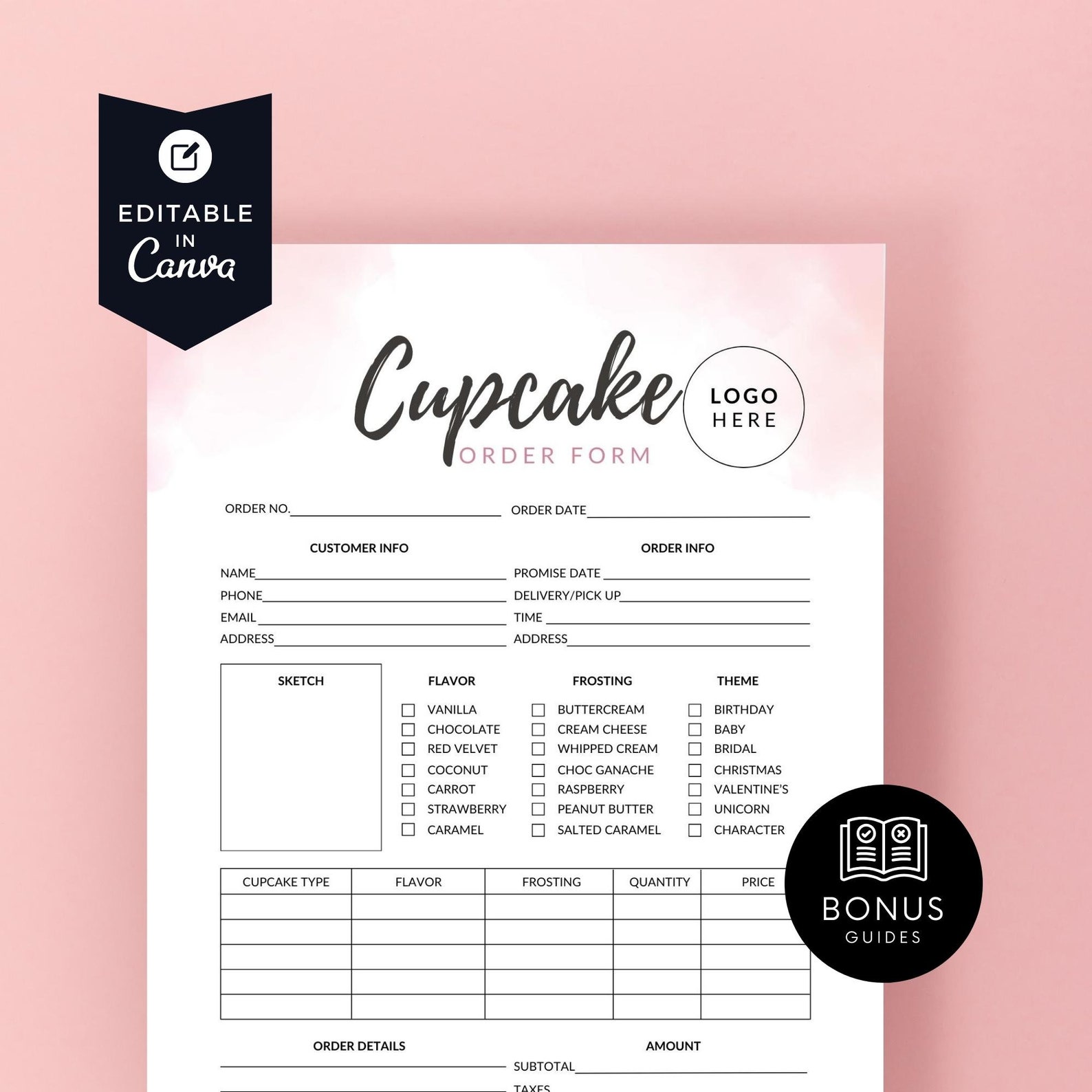 Cupcake Order Forms Editable in Canva, Muffin Template Printable Bakery ...