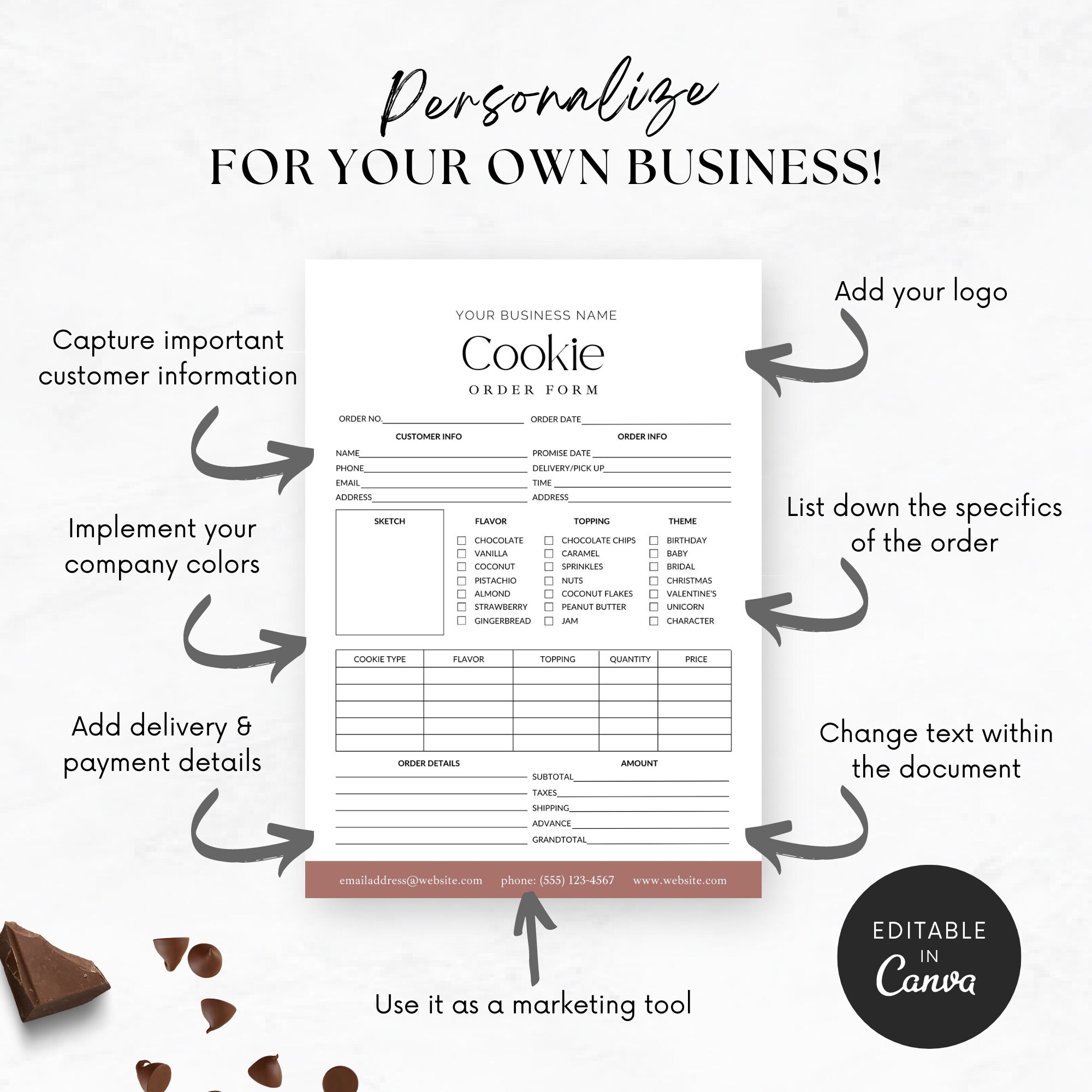 Cookie Contract and Order Form Template, Custom Bakery Agreement Form ...