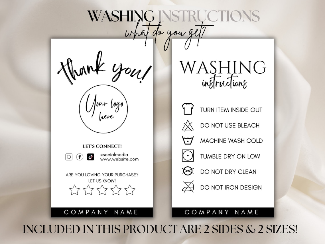 Editable T Shirt Washing Instructions Card Template Printable Clothing ...