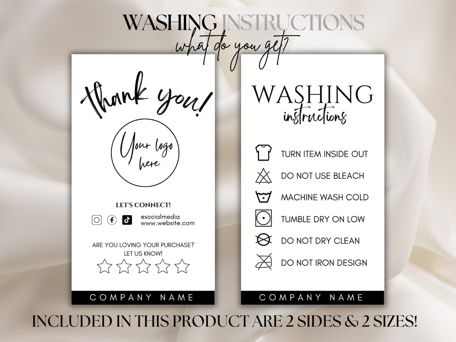 Editable T Shirt Washing Instructions Card Template Printable Clothing ...