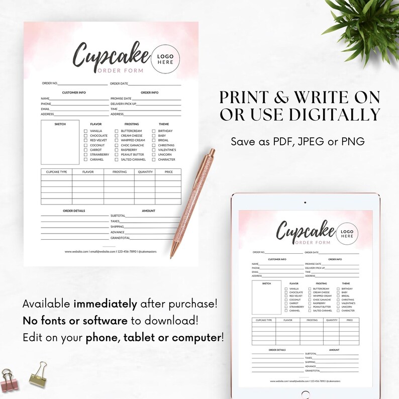 Cupcake Order Forms Editable in Canva, Muffin Template Printable Bakery ...