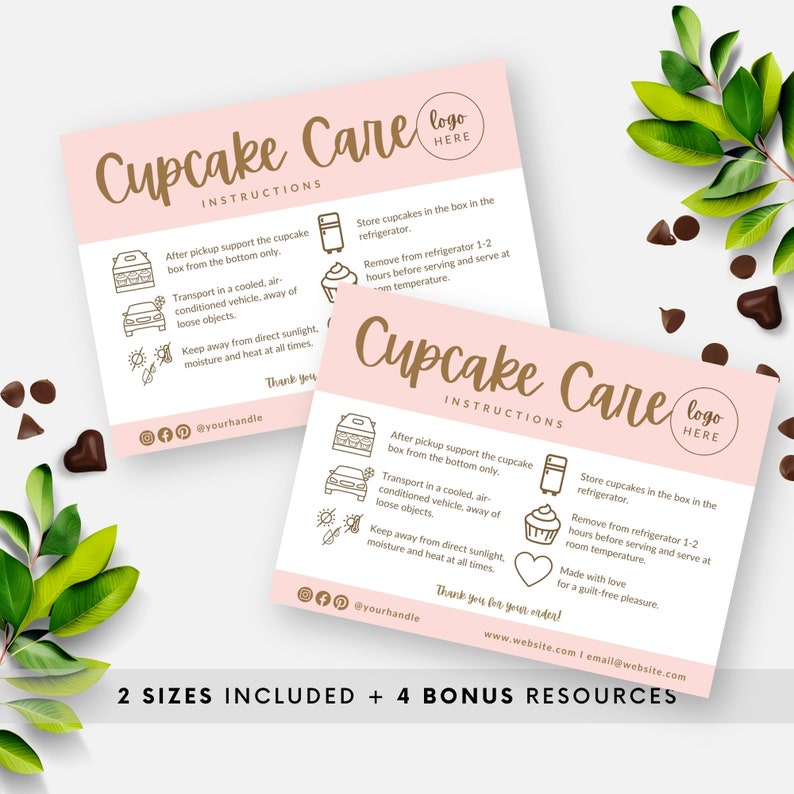 Cupcake Care Card Canva Template, Editable Muffin Care Instruction ...