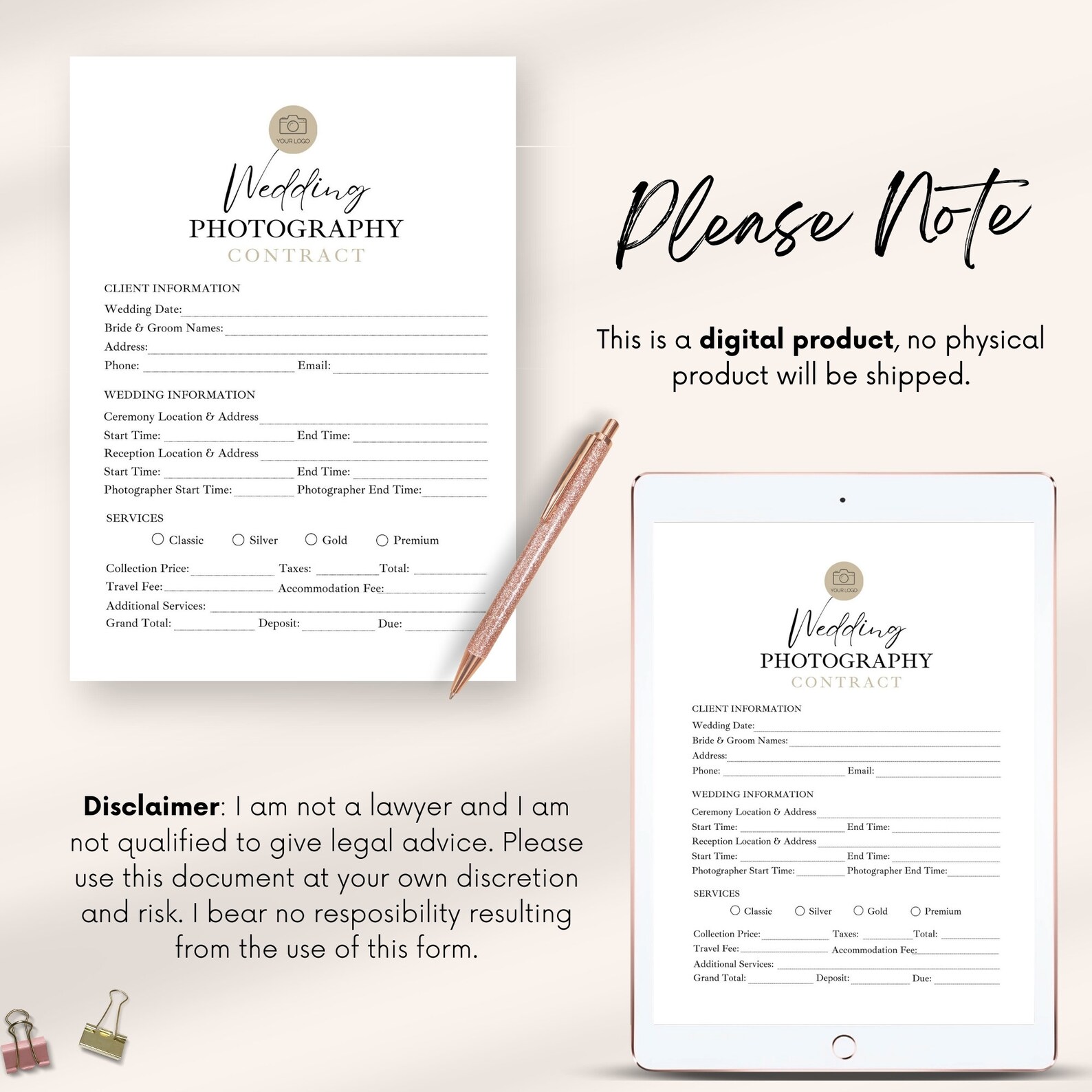 Wedding Photography Contract Canva Template, Printable Wedding Forms ...
