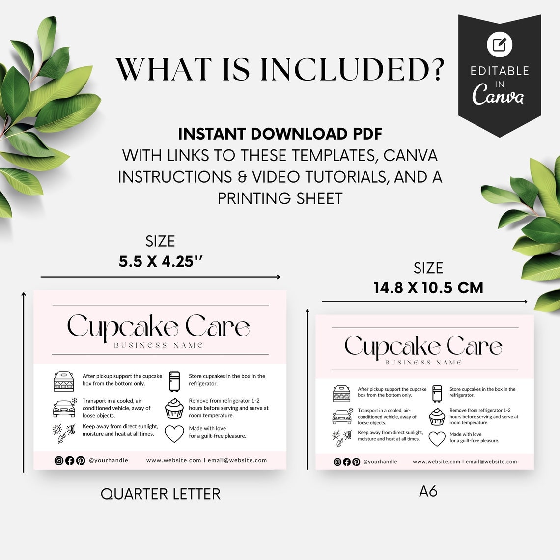 Pink Cupcake Care Card Canva Template, Editable Muffin Care Instruction ...