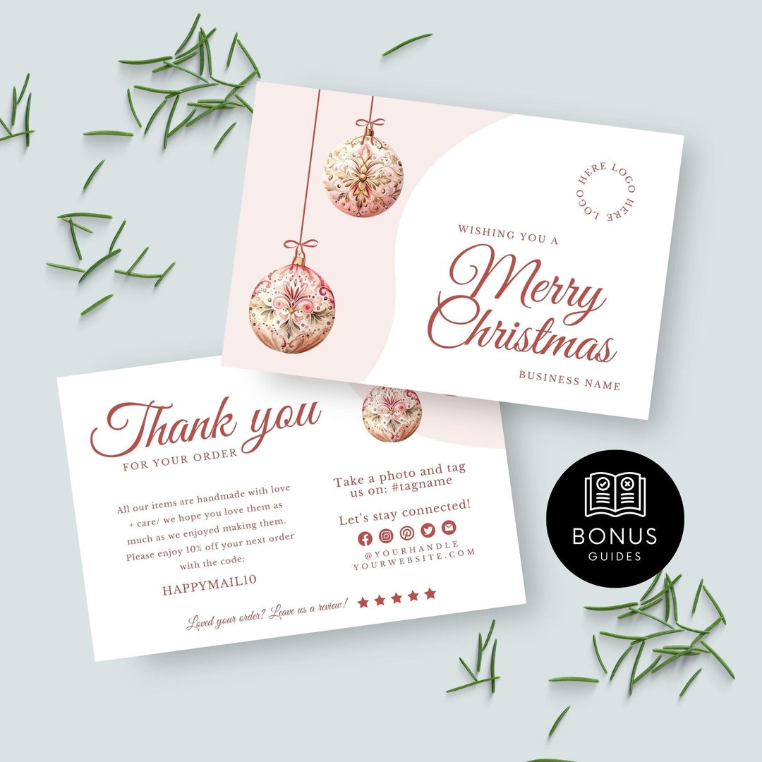 Pink Christmas Thank You Card Small Business Editable Canva Template ...