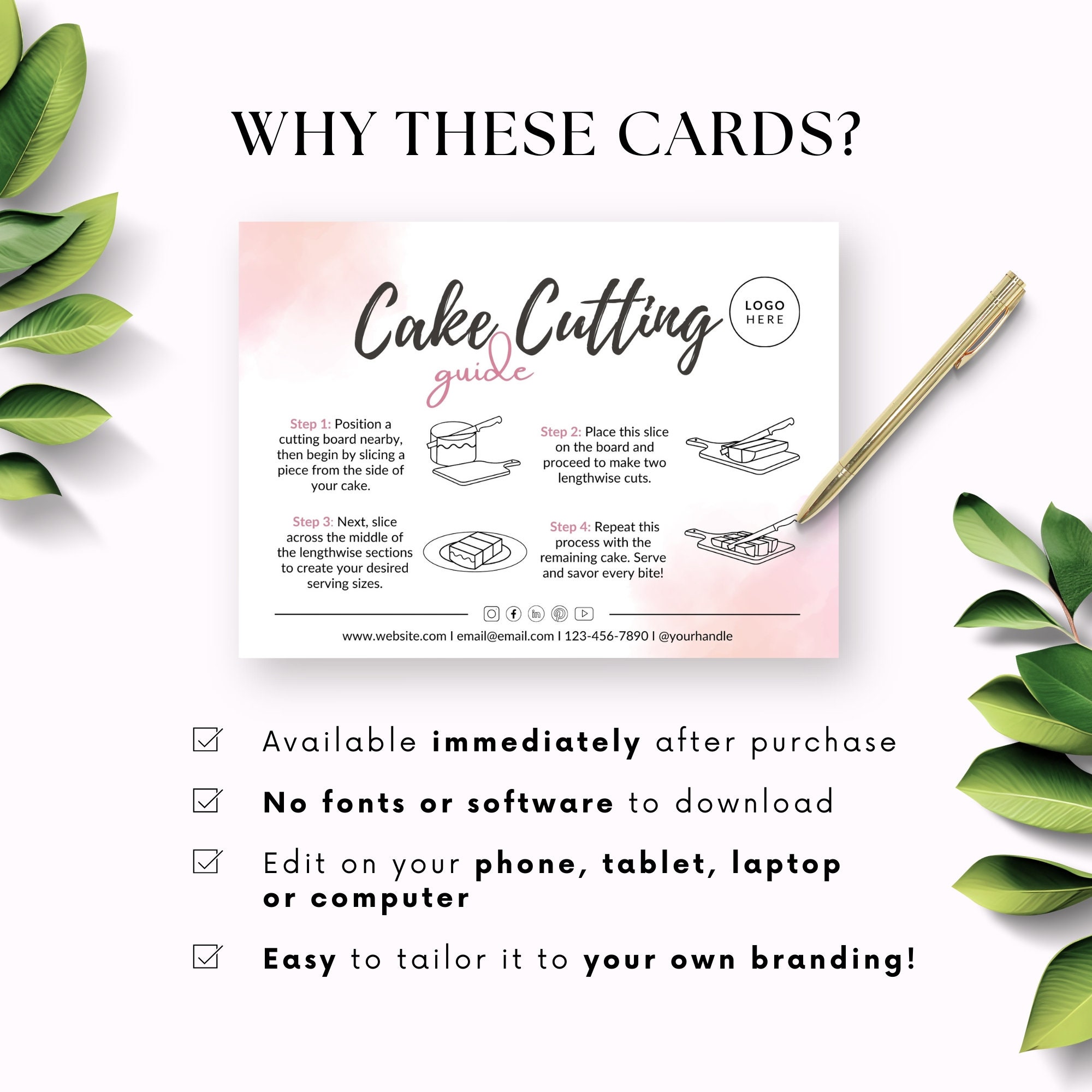 Cake Care and Cutting Guide Cards, Printable Serving Instructions ...