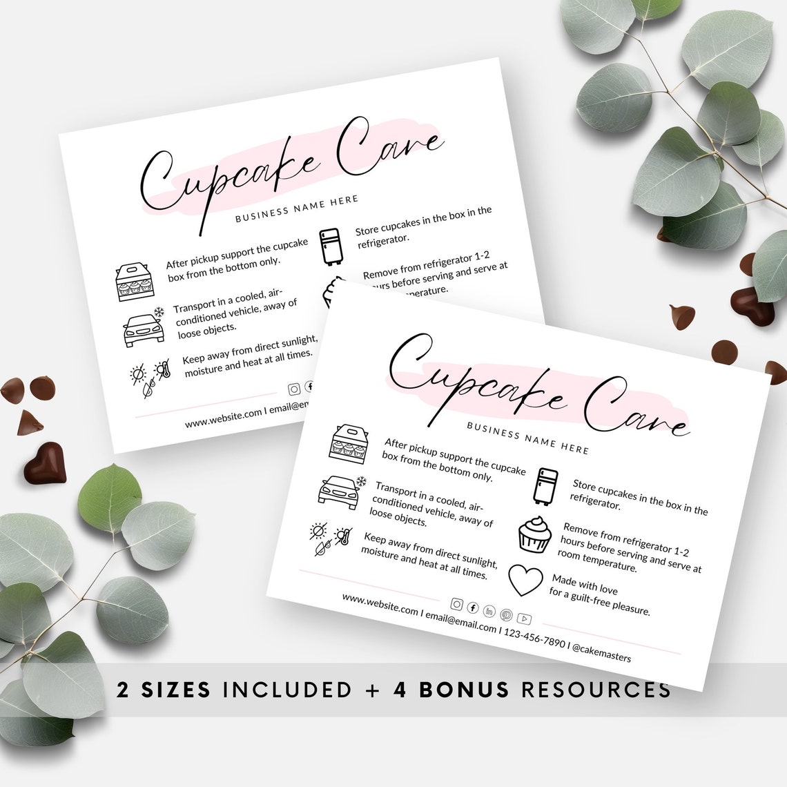 Blush Cupcake Care Card Canva Template, Editable Muffin Care ...