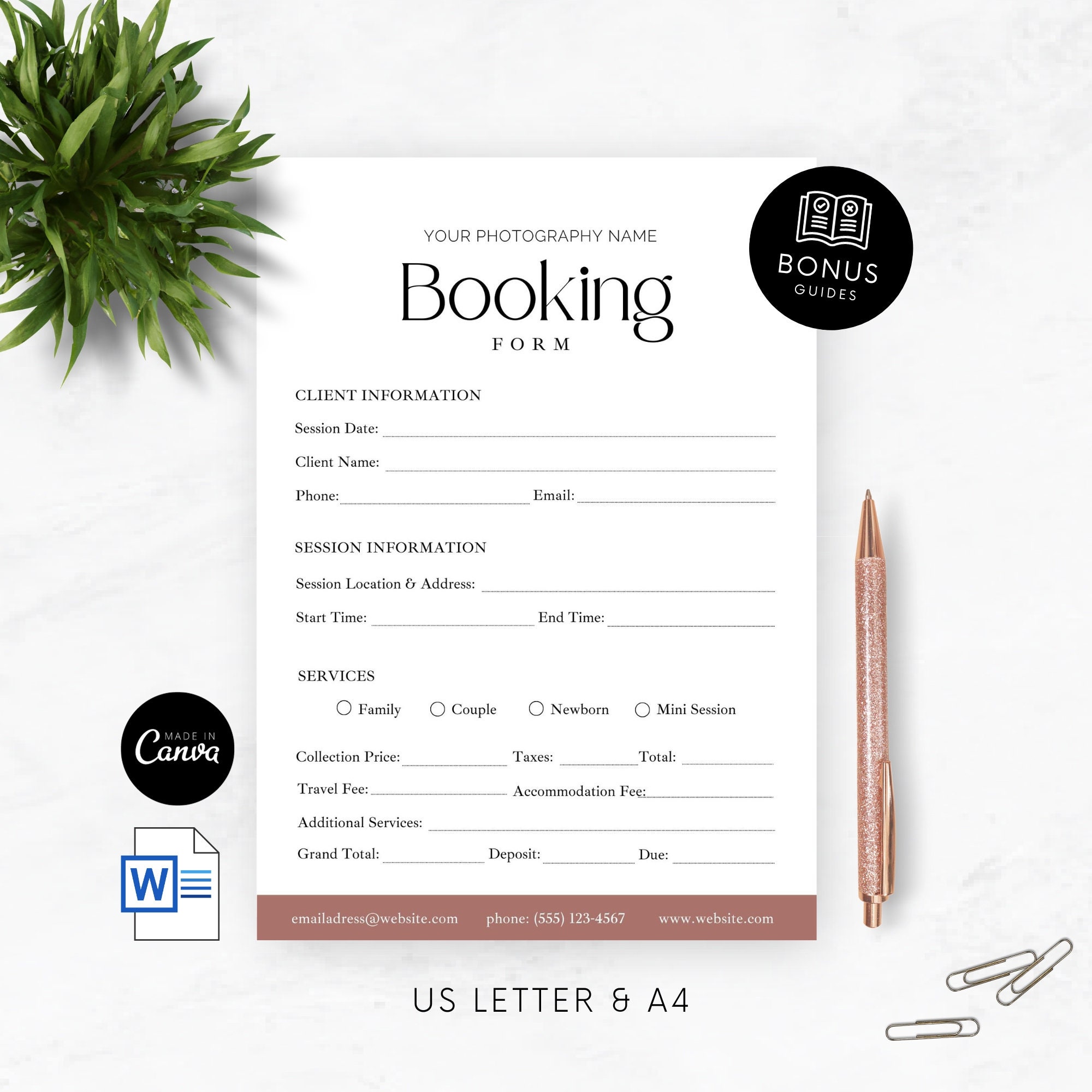 Photography Booking Form for Client Mini Session Editable Canva ...