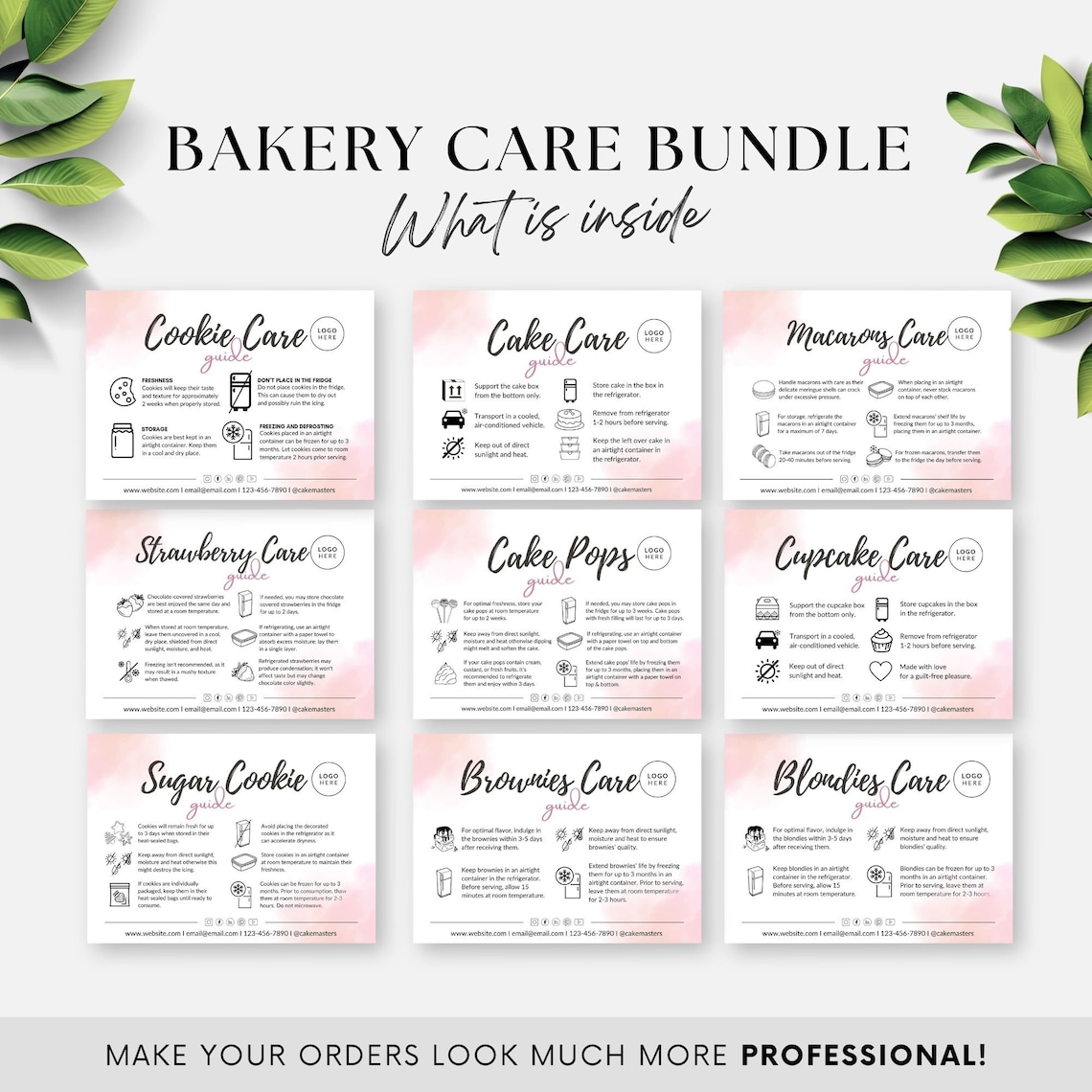 Bakery Care Cards, Cake Care Instructions Card, Home Bakery Templates ...
