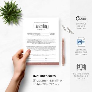 Release of Liability for Photographers Waiver Form Photography Client ...