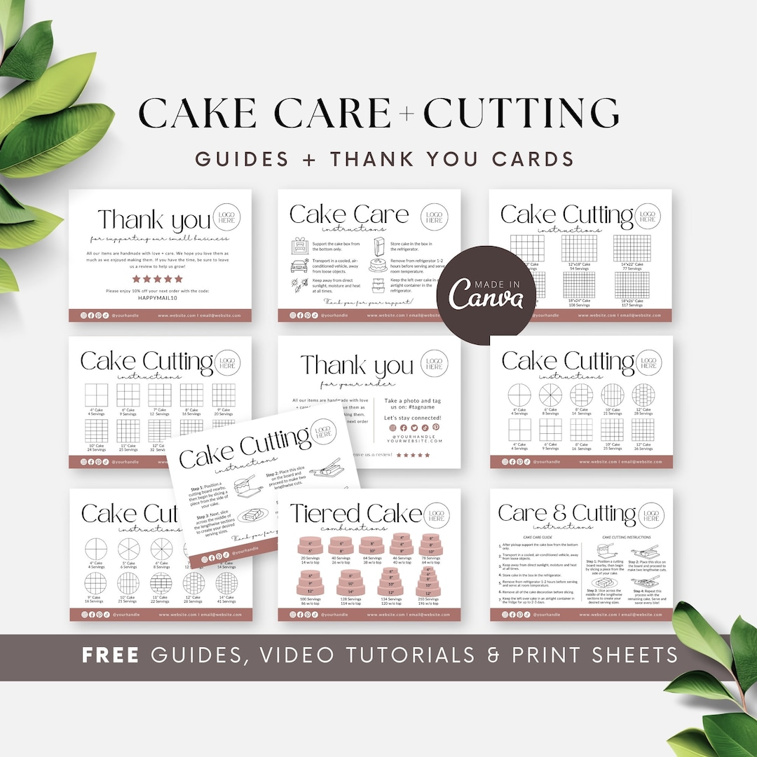 Cake Care and Cutting Guide Templates, Printable Cake Care Card ...