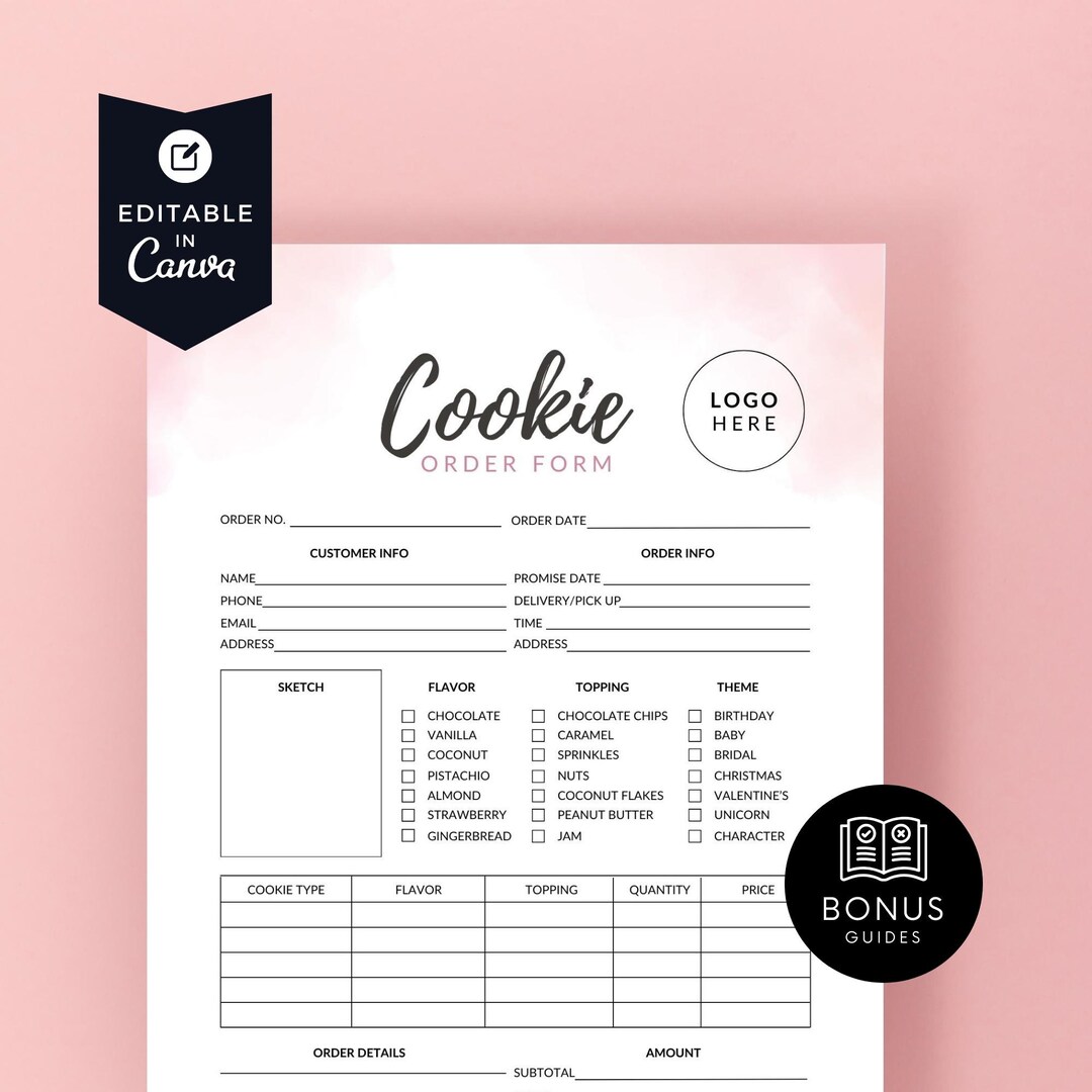 Cookie Order Form Editable Template, Custom Biscuit Purchase Form for ...