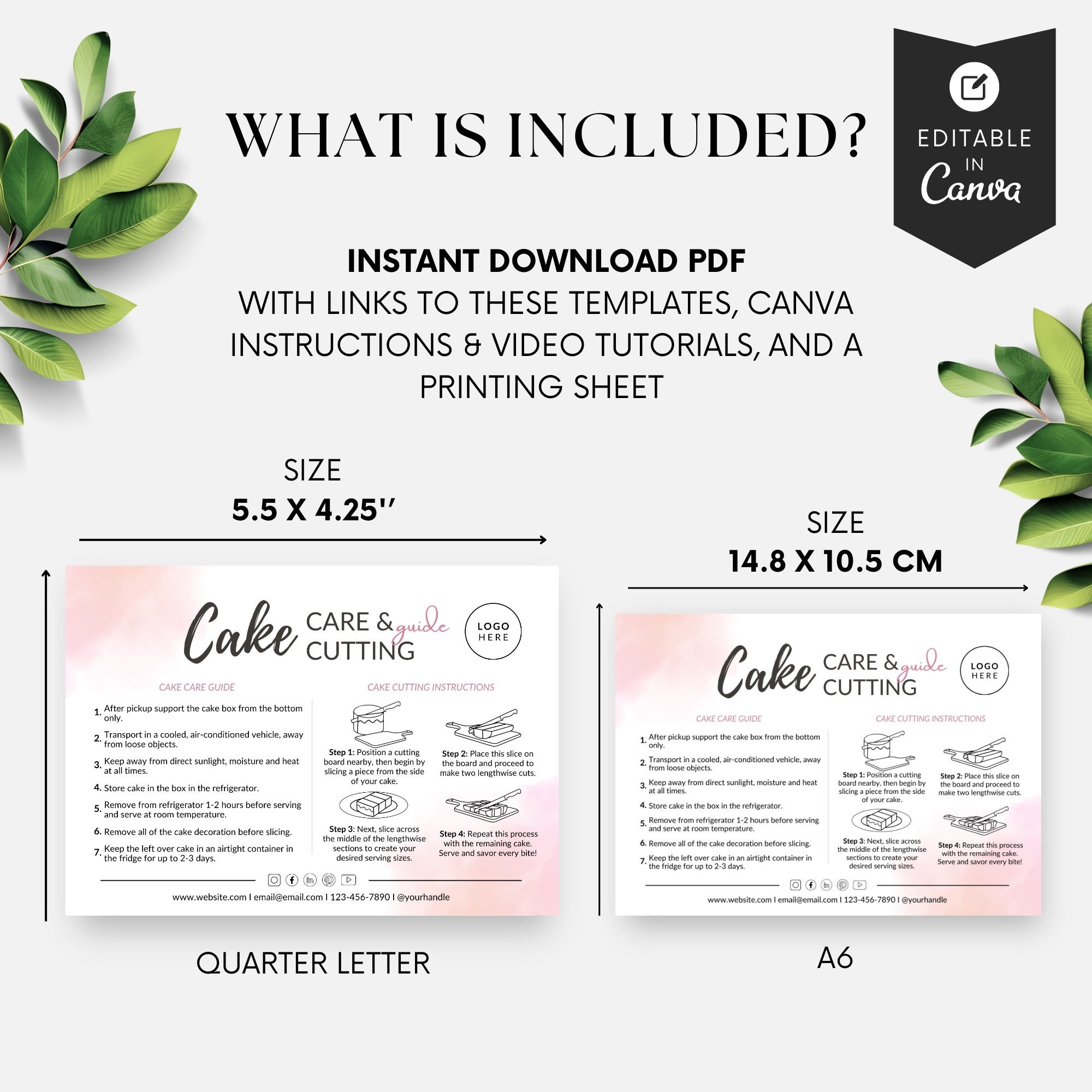 Cake Care and Cutting Guide Card, Printable Serving Instructions ...
