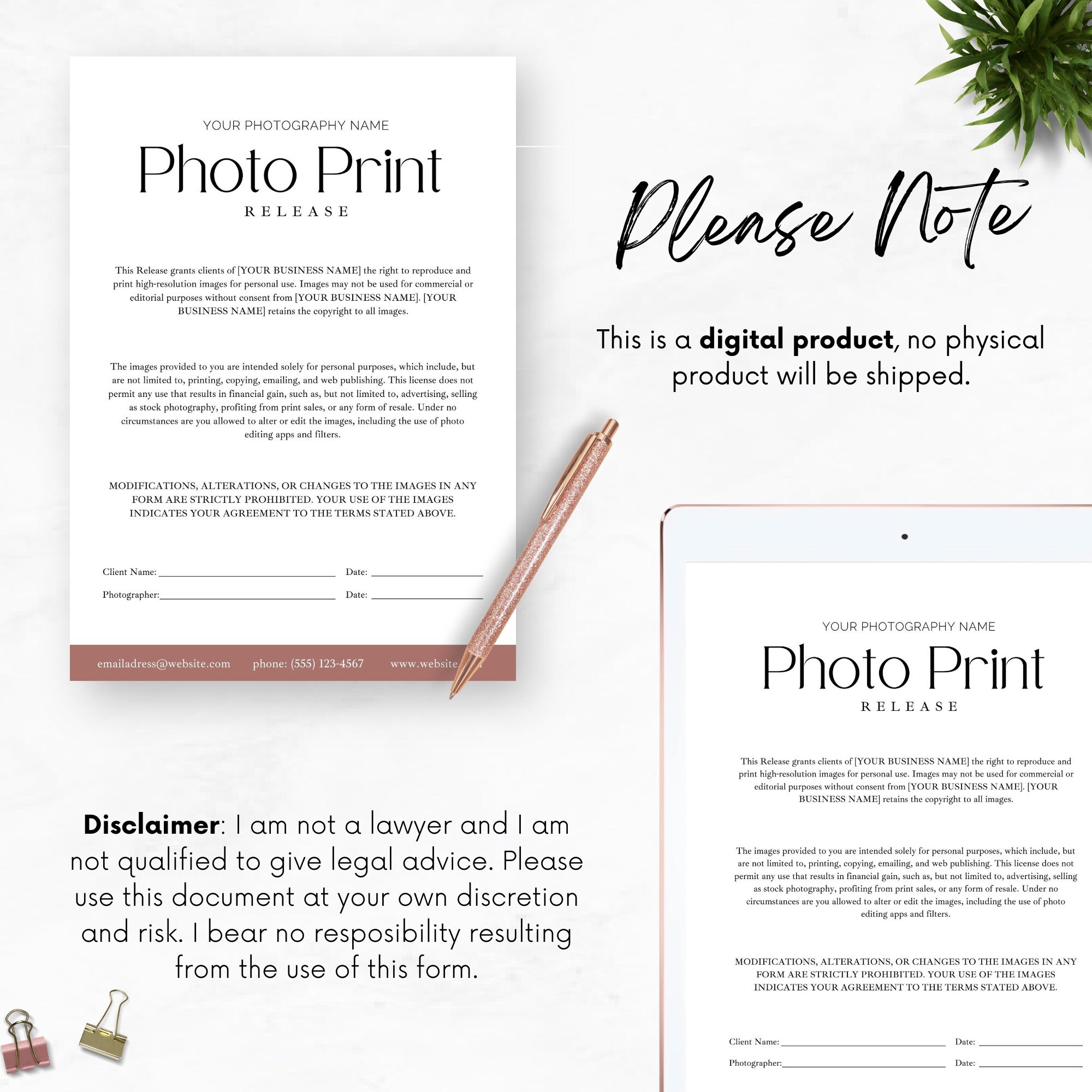 Photo Print Release Form for Photography Clients Editable Canva ...