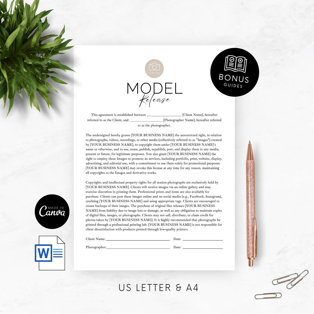 Model Release Form Template Photography Client Agreement for ...