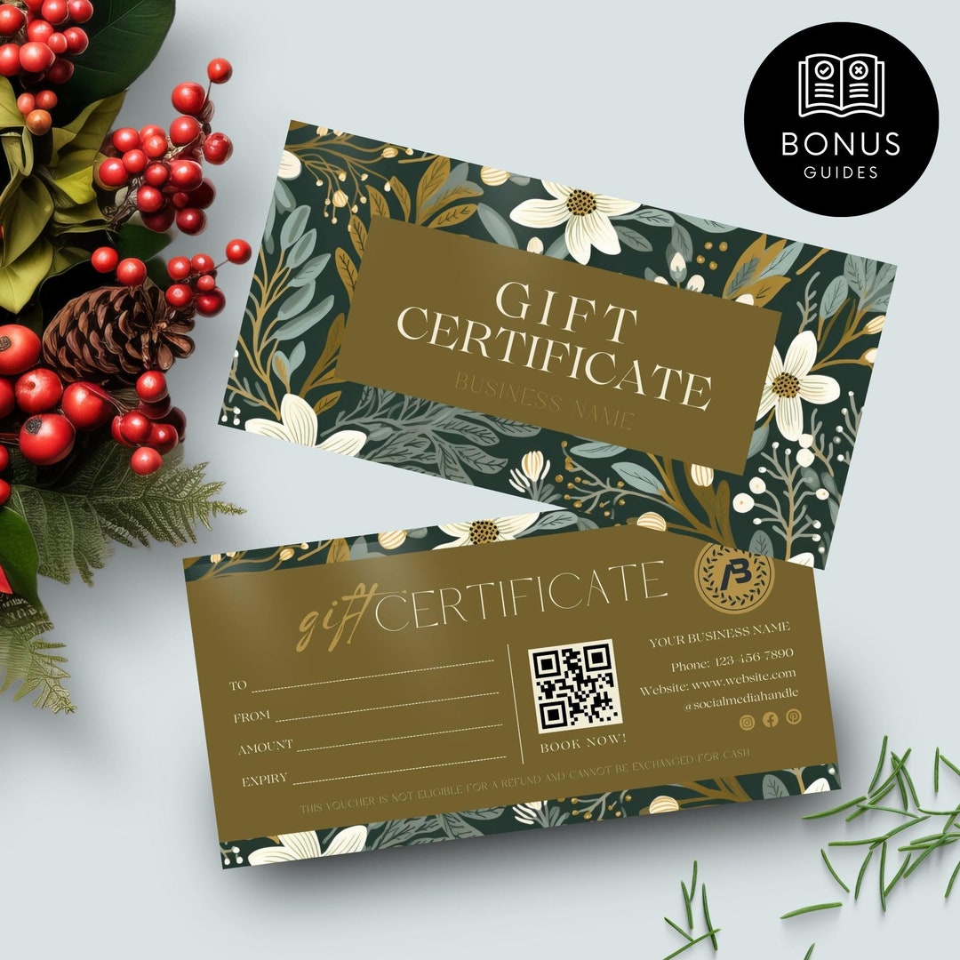 Floral Christmas Gift Vaucher Template Small Business Gift Certificate ...