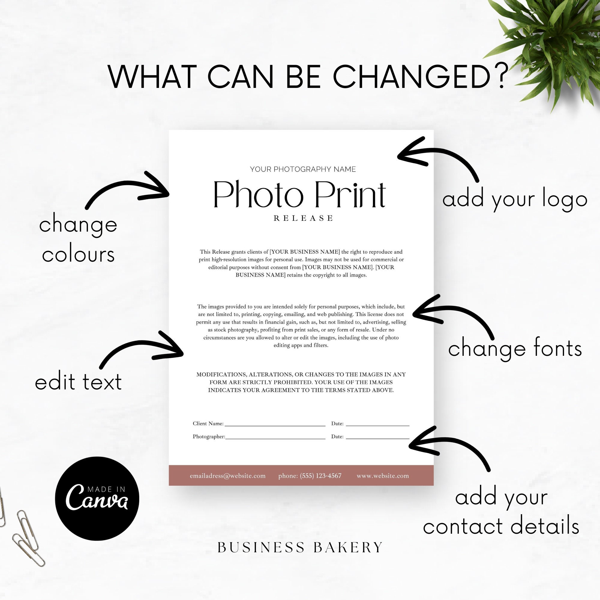 Photo Print Release Form for Photography Clients Editable Canva ...