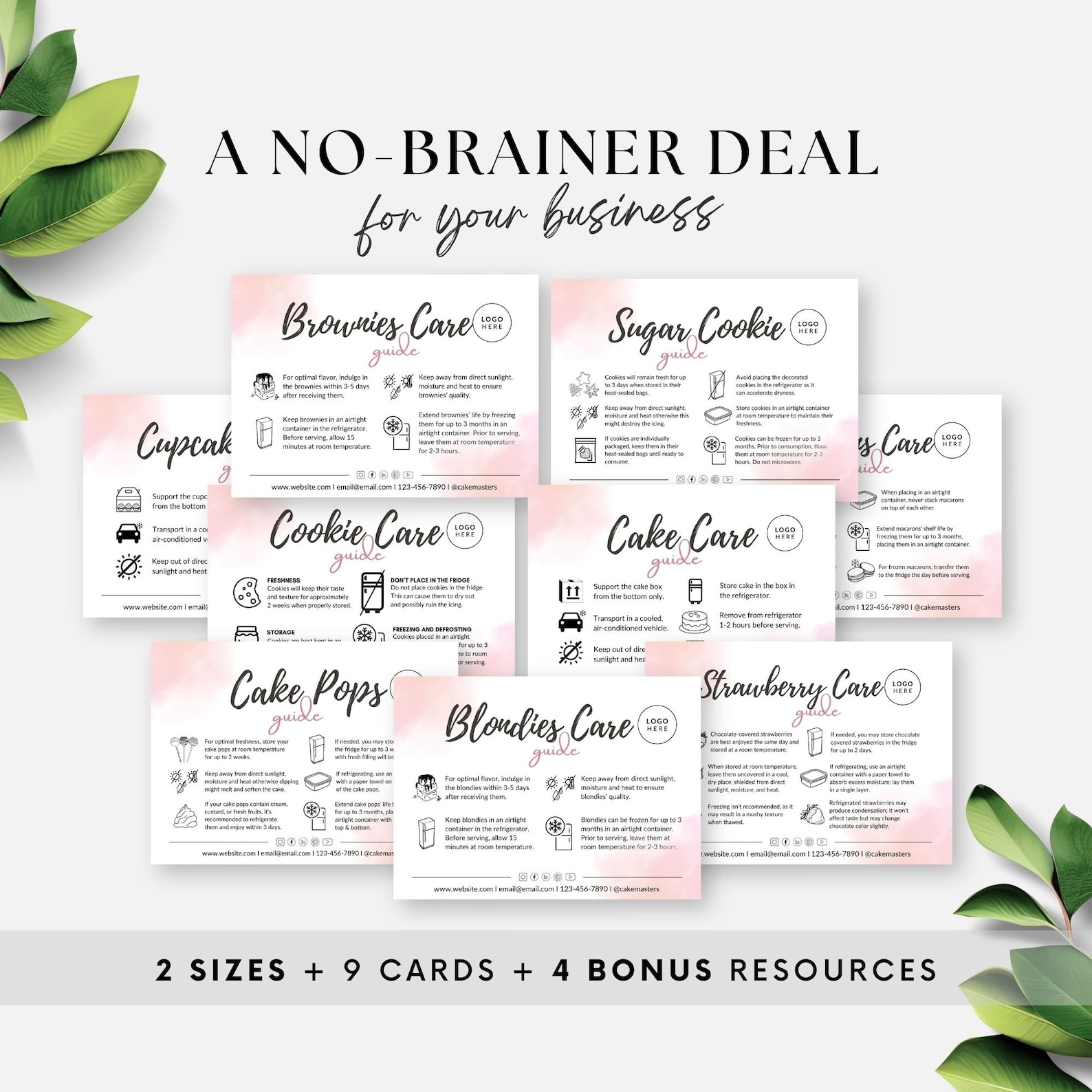 Bakery Care Cards, Cake Care Instructions Card, Home Bakery Templates ...