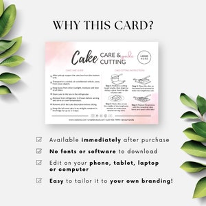 Cake Care and Cutting Guide Card, Printable Serving Instructions ...
