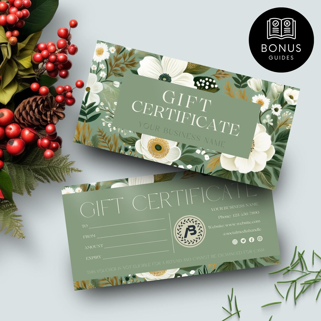 Floral Christmas Gift Vaucher Template Small Business Gift Certificate ...