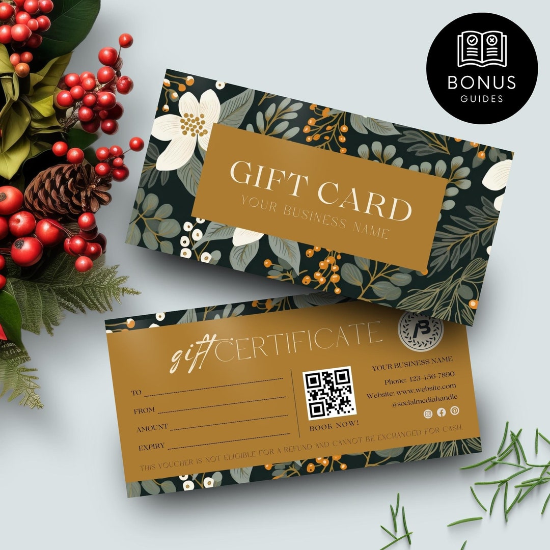 Floral Christmas Gift Vaucher Template Small Business Gift Certificate ...
