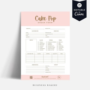 Printable Cakepop Order Form, Cake Pop Templates for Canva, Cakesicles ...