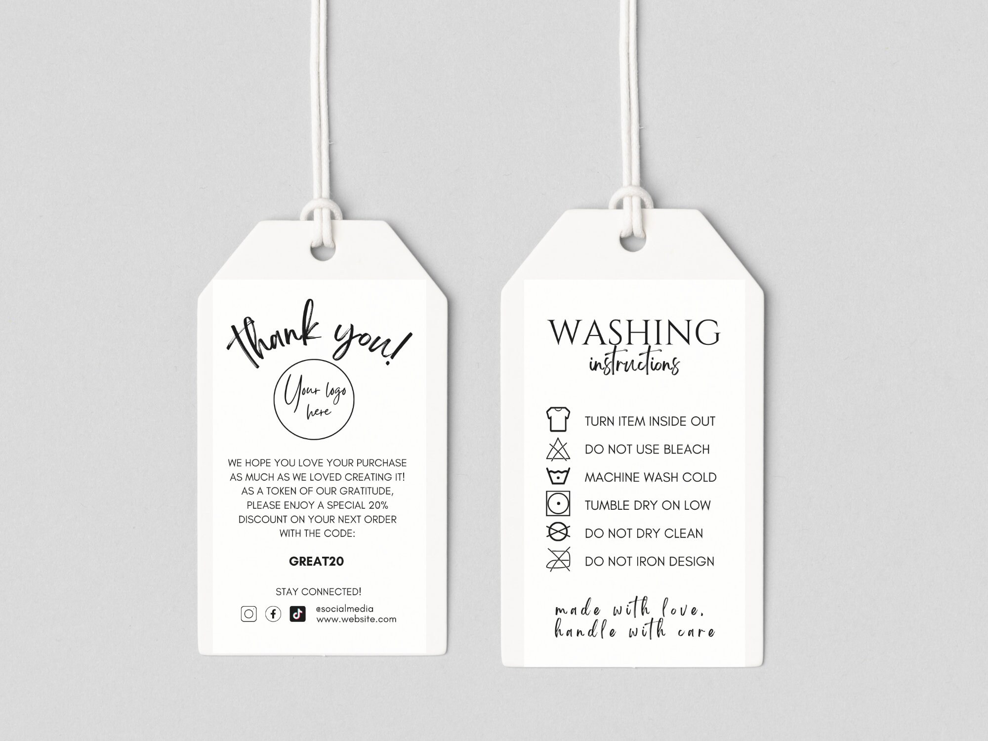 Editable T Shirt Washing Instructions Card Template Printable Clothing ...