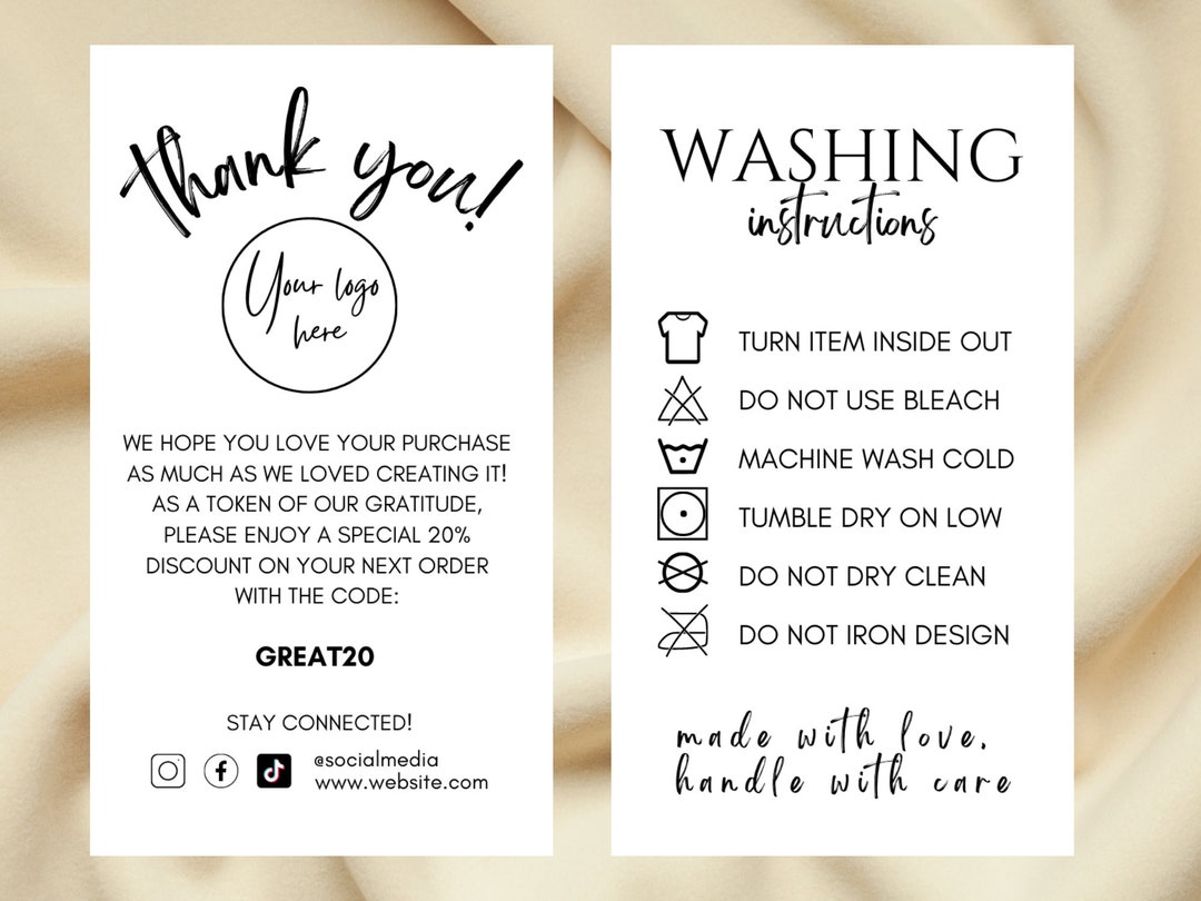 Editable T Shirt Washing Instructions Card Template Printable Clothing ...