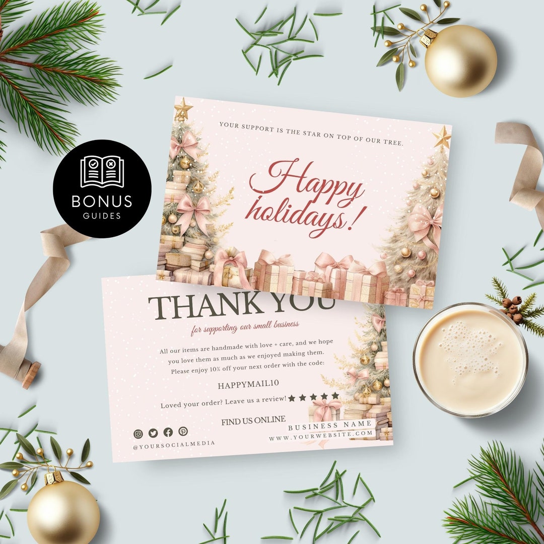 Pink Christmas Thank You Card Small Business Editable Canva Template ...