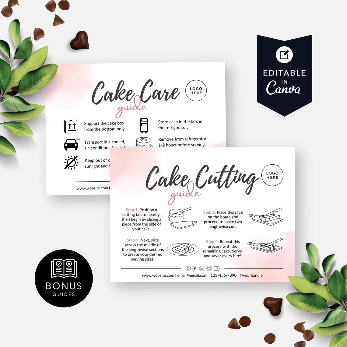 Cake Care and Cutting Guide Cards, Printable Serving Instructions ...