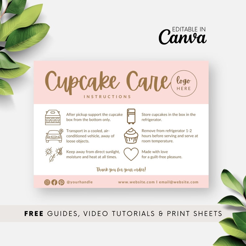 Cupcake Care Card Canva Template, Editable Muffin Care Instruction ...