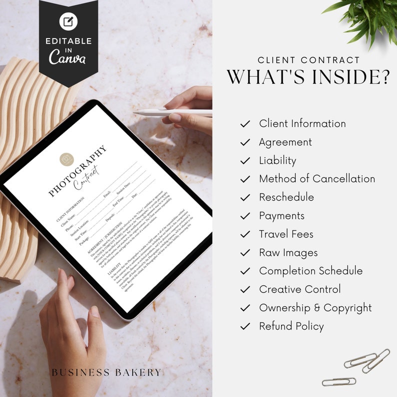 Photography Contract Template for Photographers Form Client Agreement Editable Canva Event ...