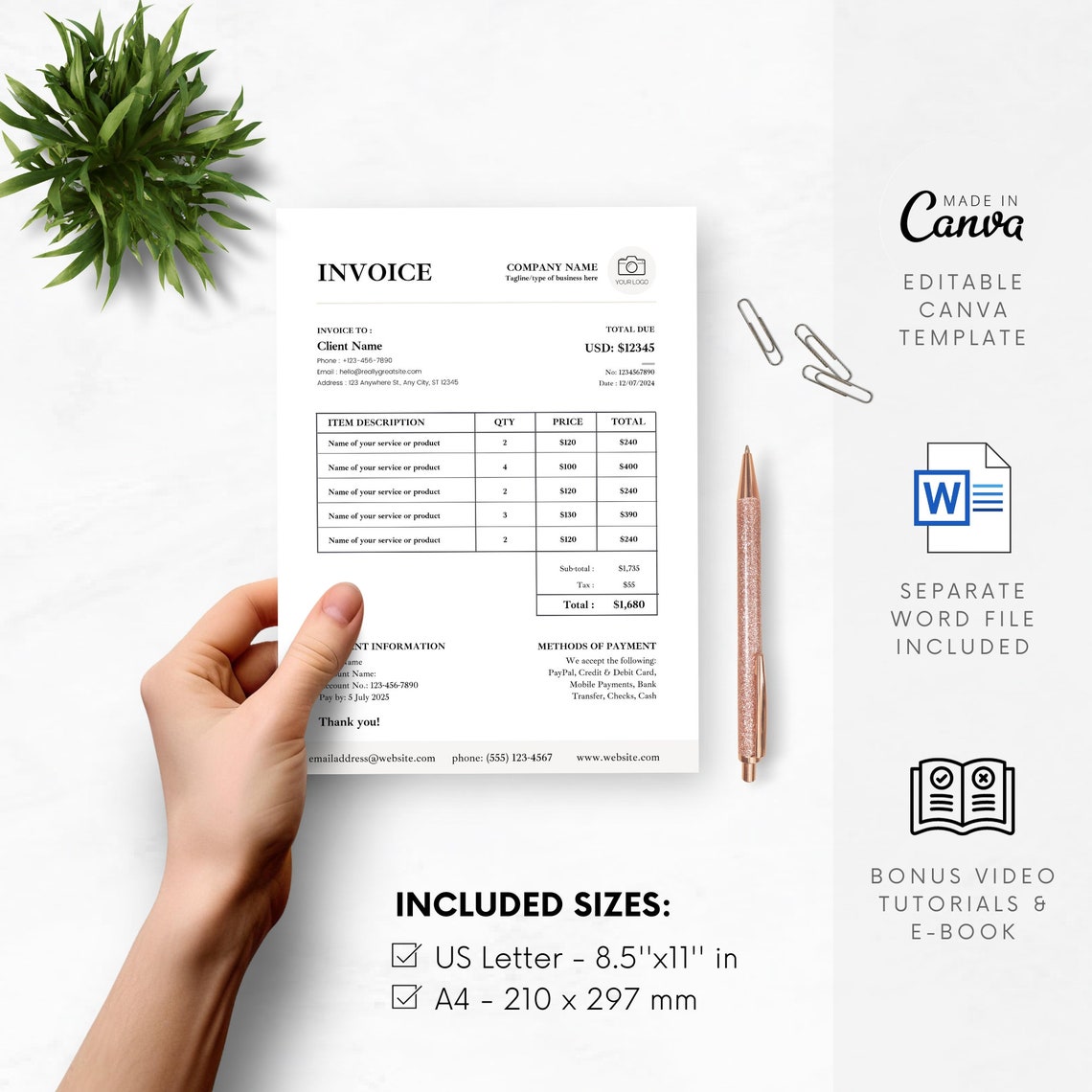 Bakery Invoice Template Canva Billing Form Sales Bill Boho Small ...