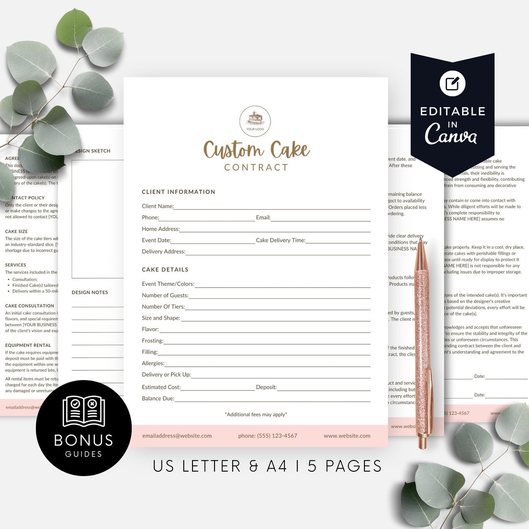 Cake Contract Template, Editable Custom Cake Agreement, Bakery Policy ...